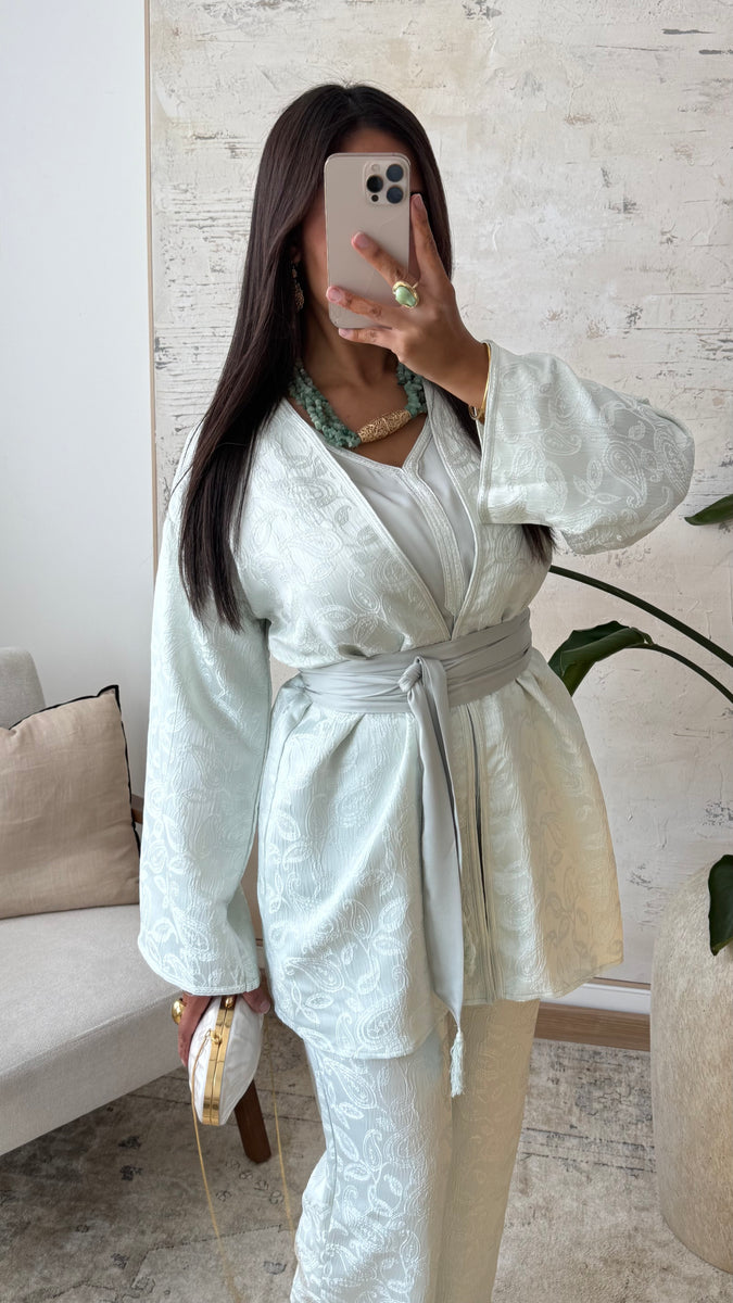 Ensemble trois pièces brocard I Vert sauge – ALMA CLOSET PARIS