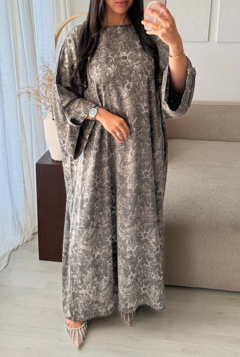 Abaya robe à motifs GHALIA X258 | Noir – ALMA CLOSET PARIS